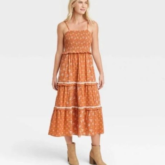 Universal Thread | Dresses | Universal Thread Orange Floral Smocked ...